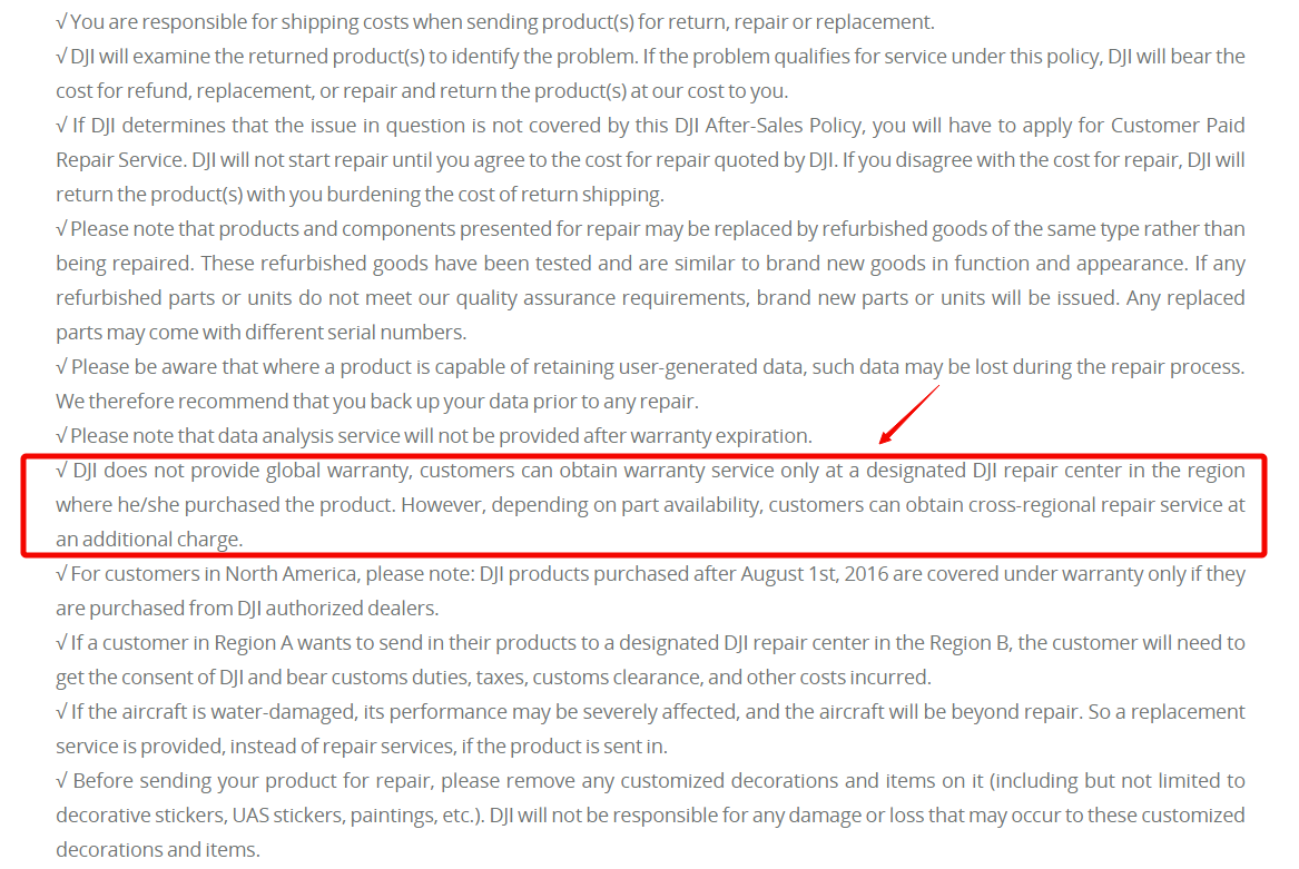 Dji after sales policy store